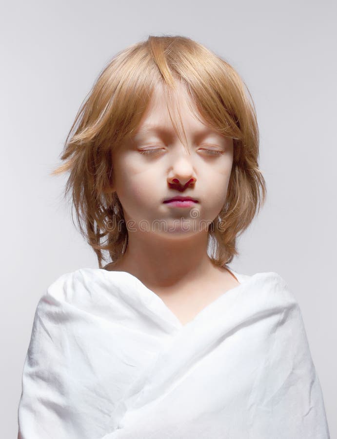 Boy with Closed Eyes - Isolated on Gray Stock Photo - Image of color ...