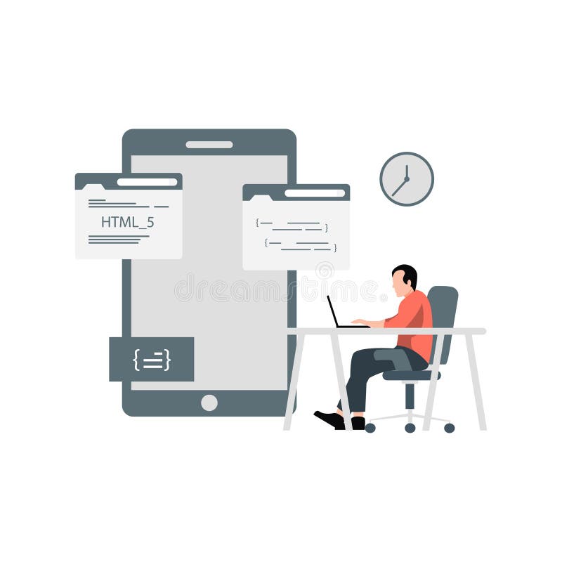 A Boy is Coding on a Laptop Stock Illustration - Illustration of ...