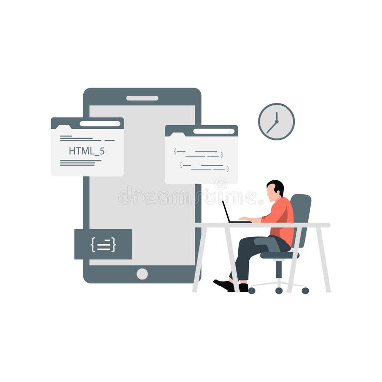 A Boy is Coding on a Laptop Stock Illustration - Illustration of ...