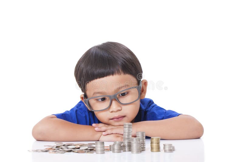 Boy with coins stock image. Image of money, adult, savings - 43156553