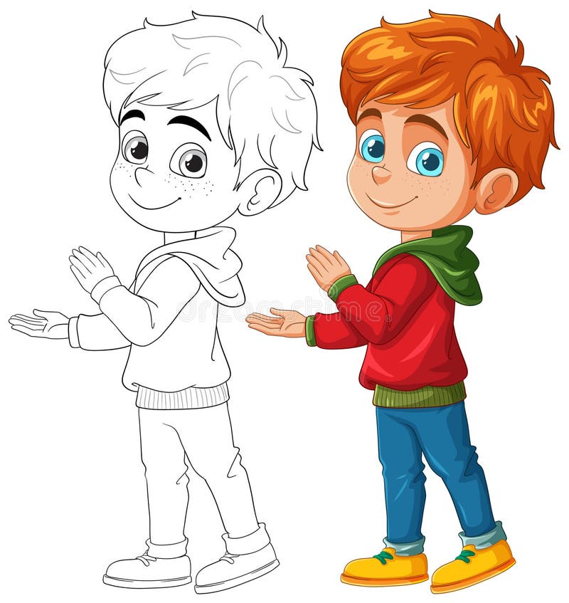 Boy in Color and Outline Versions Stock Vector - Illustration of ...