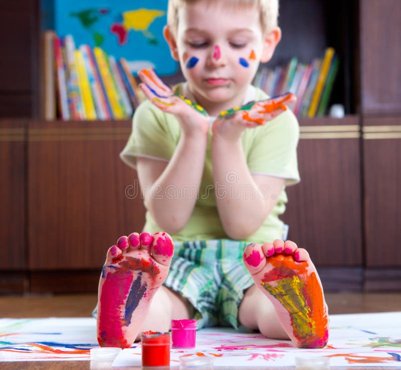 Boy Colorful Painted Hands Foot Stock Photos - Free & Royalty-Free ...