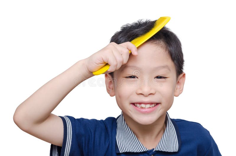 Boy Combs His Hair by Yellow Comb Stock Image - Image of little, cute ...