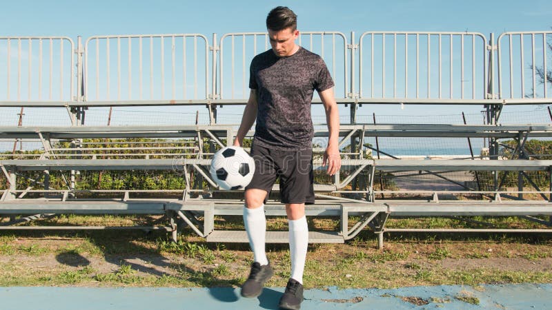 Boy Comes Down from the Stand with Freestyle Soccer Ball Stock Image ...