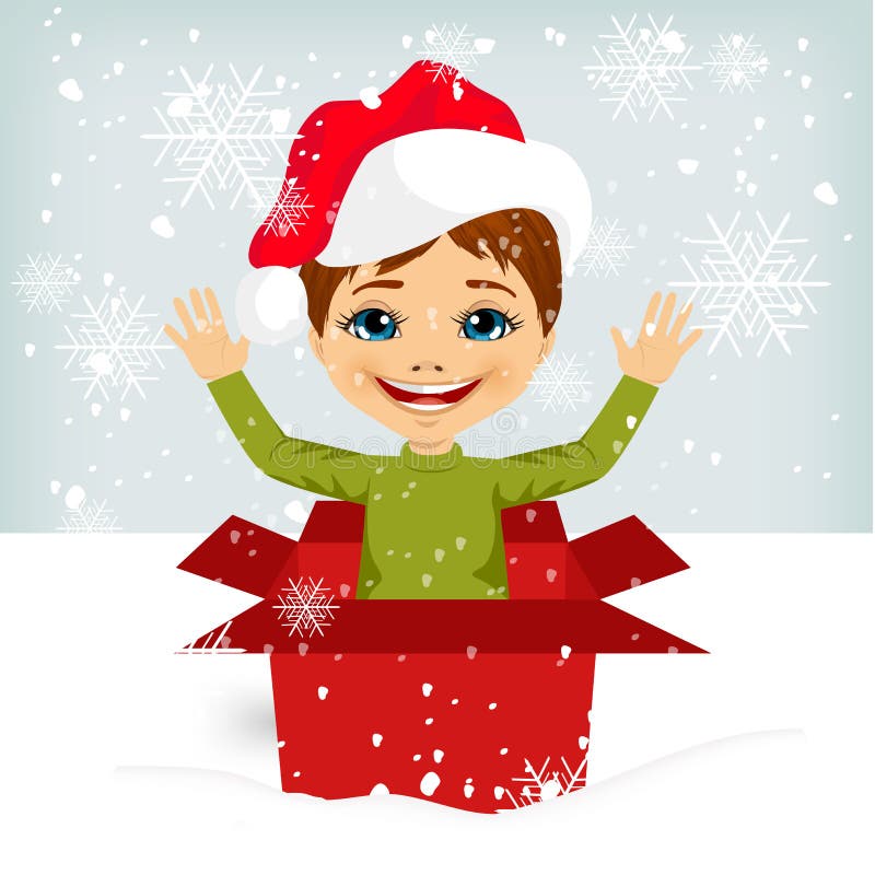 Boy Coming Out of Inside Christmas Gift Box Stock Vector - Illustration ...