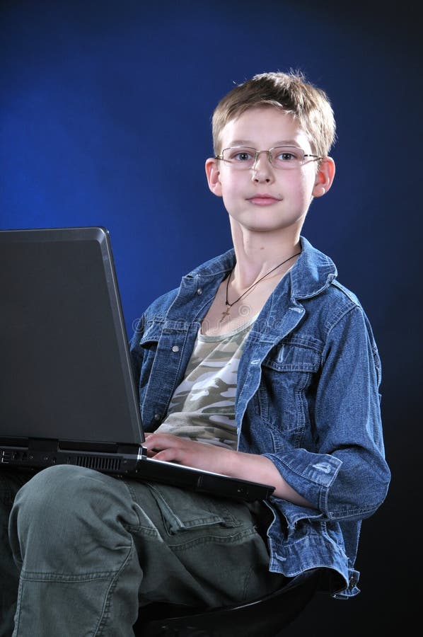 Boy and computer stock image. Image of clever, knowledge - 14387105
