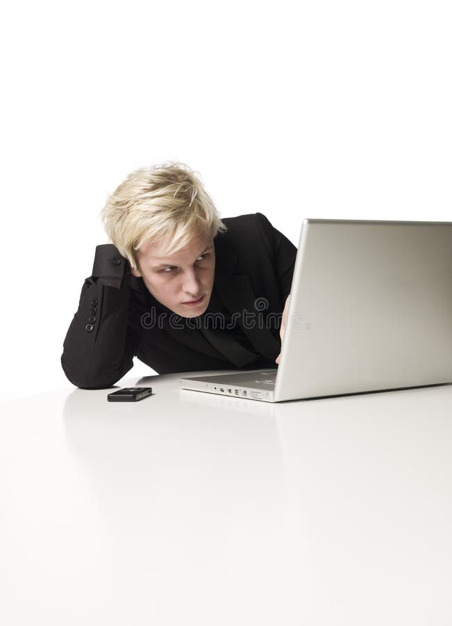 Boy with a computer stock image. Image of powerbook, work - 8590645