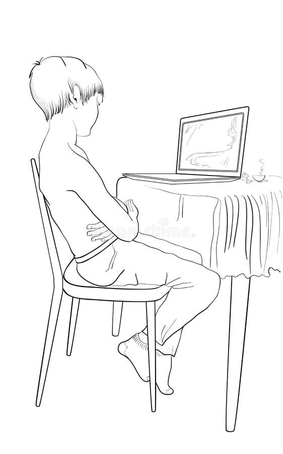 Boy and computer stock vector. Illustration of playing - 104479157