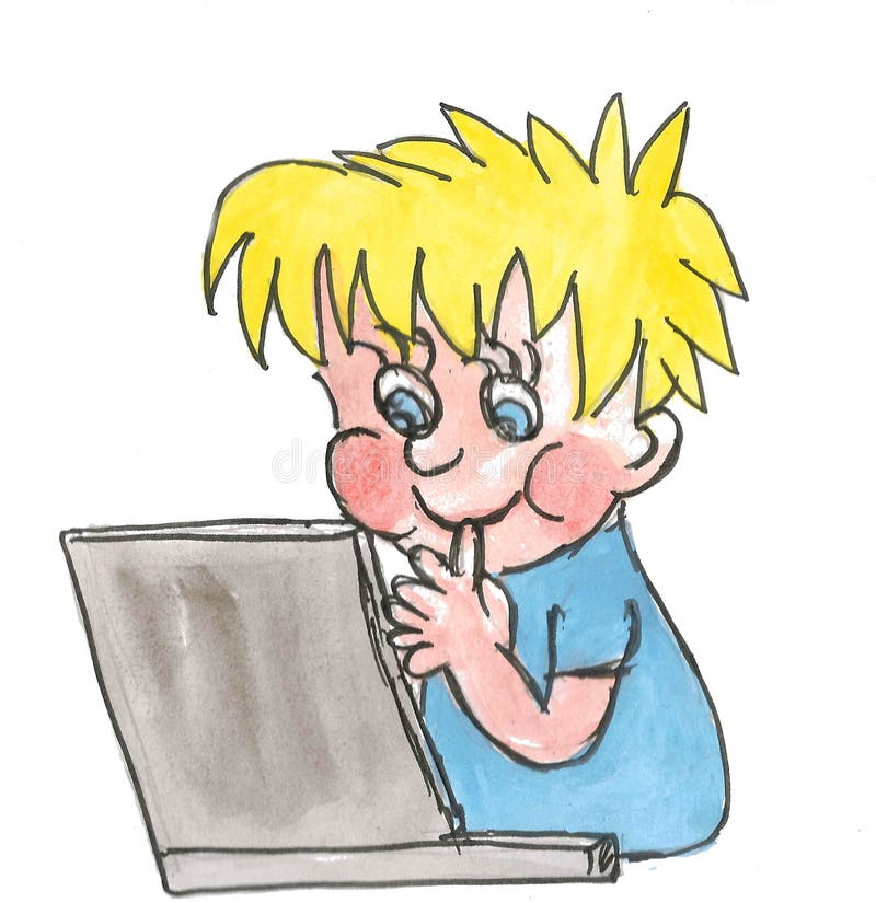 Boy with Computer, Illustration Stock Illustration - Illustration of ...