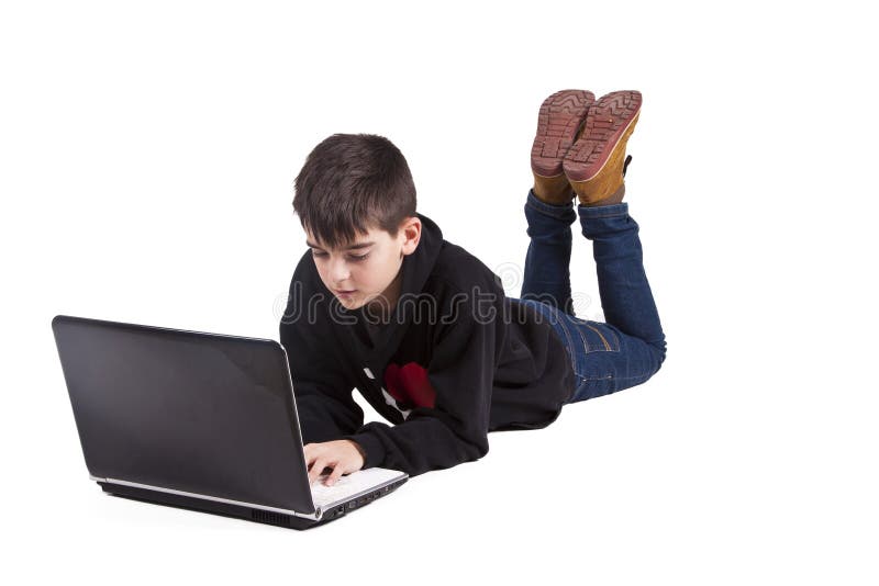 Boy with computer stock photo. Image of notebook, keyboard - 66908090