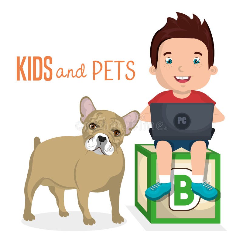 Boy with Computer Laptop and Dog Character Stock Vector - Illustration ...