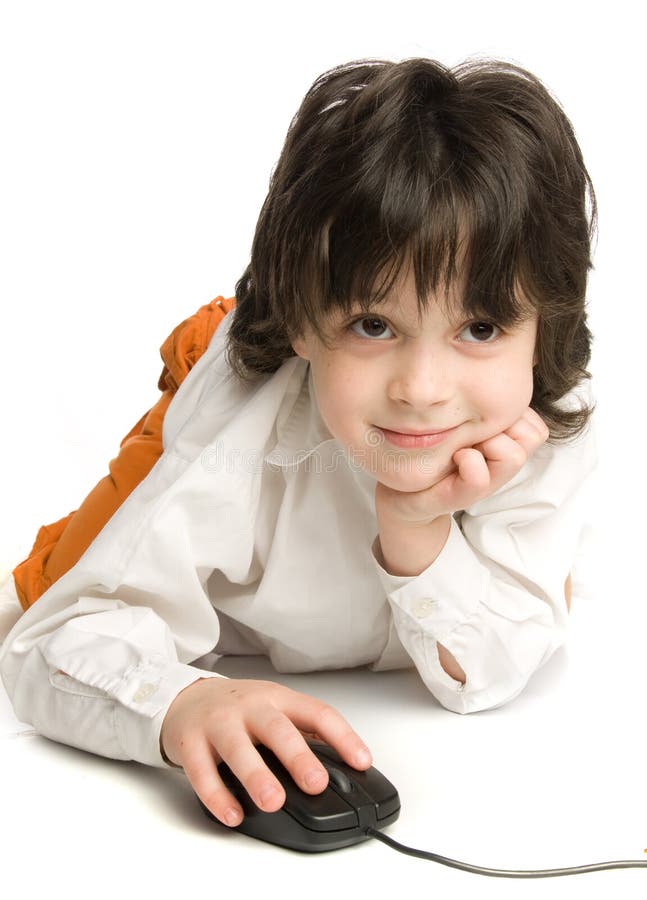 Child Holds the Computer Mouse Stock Image - Image of table, human: 3199119