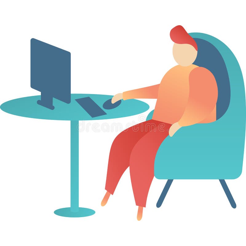 Boy at Computer Vector School Person at Icon Desk Stock Vector ...