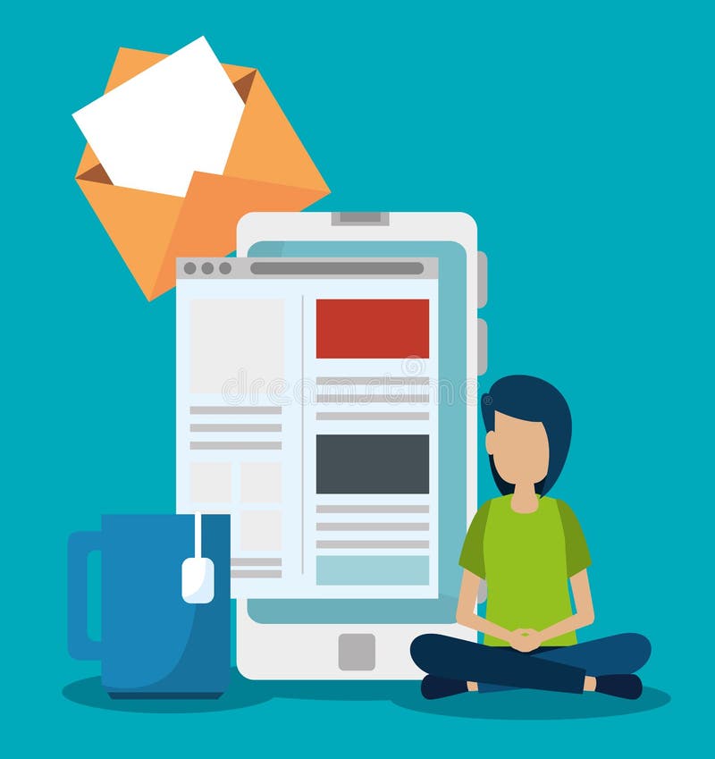 Boy with Computer Website Technology and Message Stock Vector ...