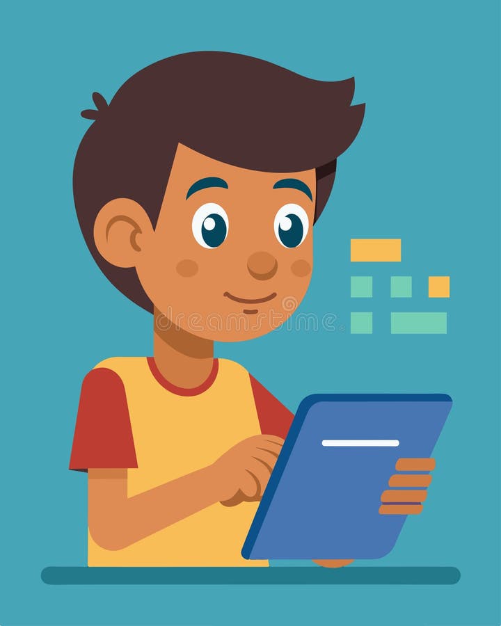 A Boy Concentrating Intently while Using a Coding App on His Tablet His ...