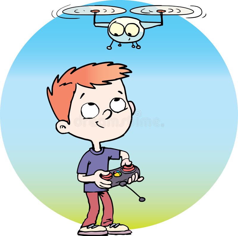 Boy Controls the Drone and Looks at it Stock Vector - Illustration of ...