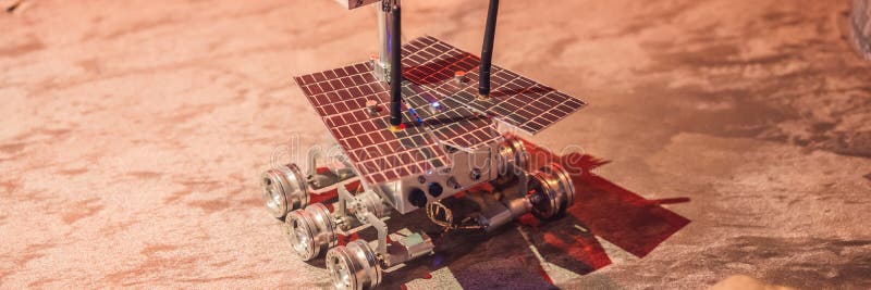 The Boy Controls the Toy Rover on Mars. Flight To Mars Concept BANNER ...