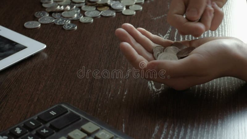 Boy Counting of Small Change Coins Stock Footage - Video of elderly ...