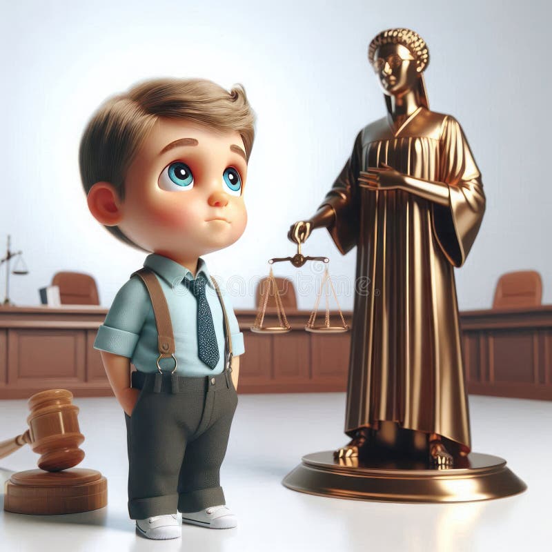 A Boy in the Courtroom Next To the Statue of Themis. Stock Photo ...