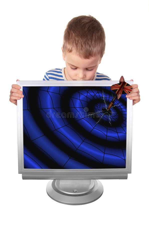 Boy with Cracked Monitor into Which Fell Dart Stock Image - Image of ...