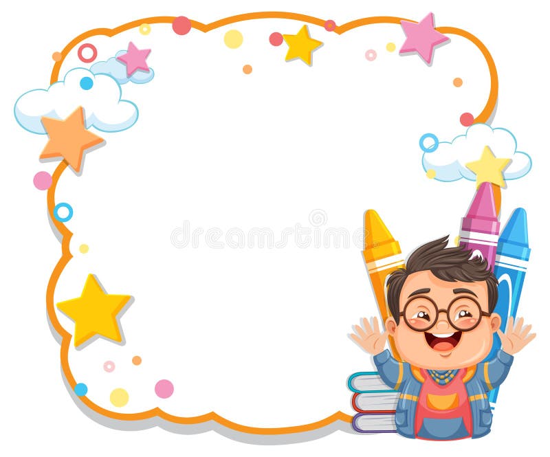 Boy with Crayons, Stars, and Cloud Frame Stock Vector - Illustration of ...