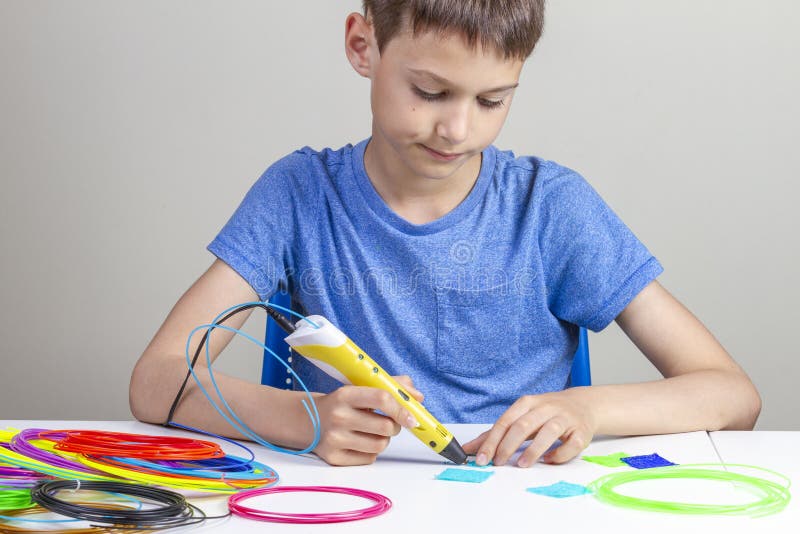 Boy Creating with 3d Printing Pen New Object Stock Image - Image of ...