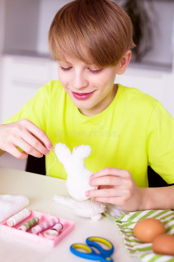 Boy Creating Handmade Easter Decorations Stock Image - Image of ...