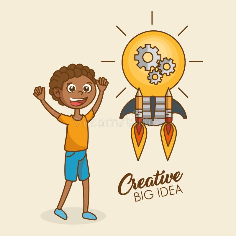 Boy with Creative Idea Bulb Stock Vector - Illustration of imagination ...