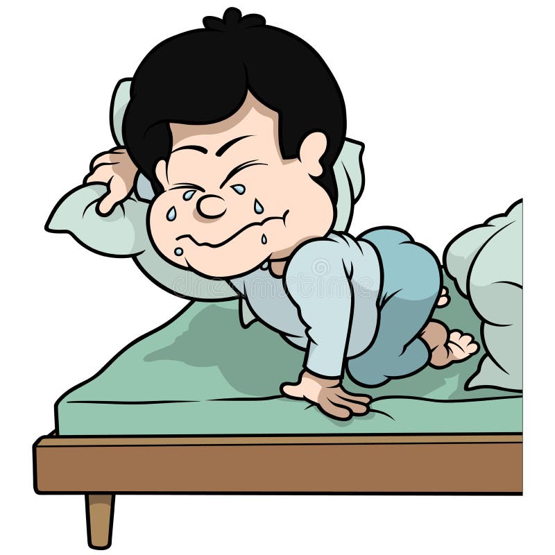 Boy Crying in Bed stock vector. Illustration of painting - 46165266