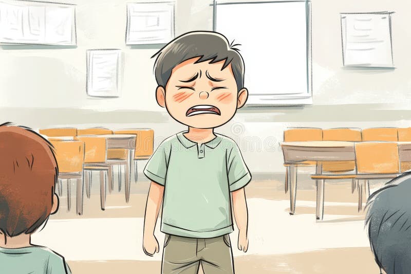 A Boy Crying in a Classroom Setting Stock Illustration - Illustration ...