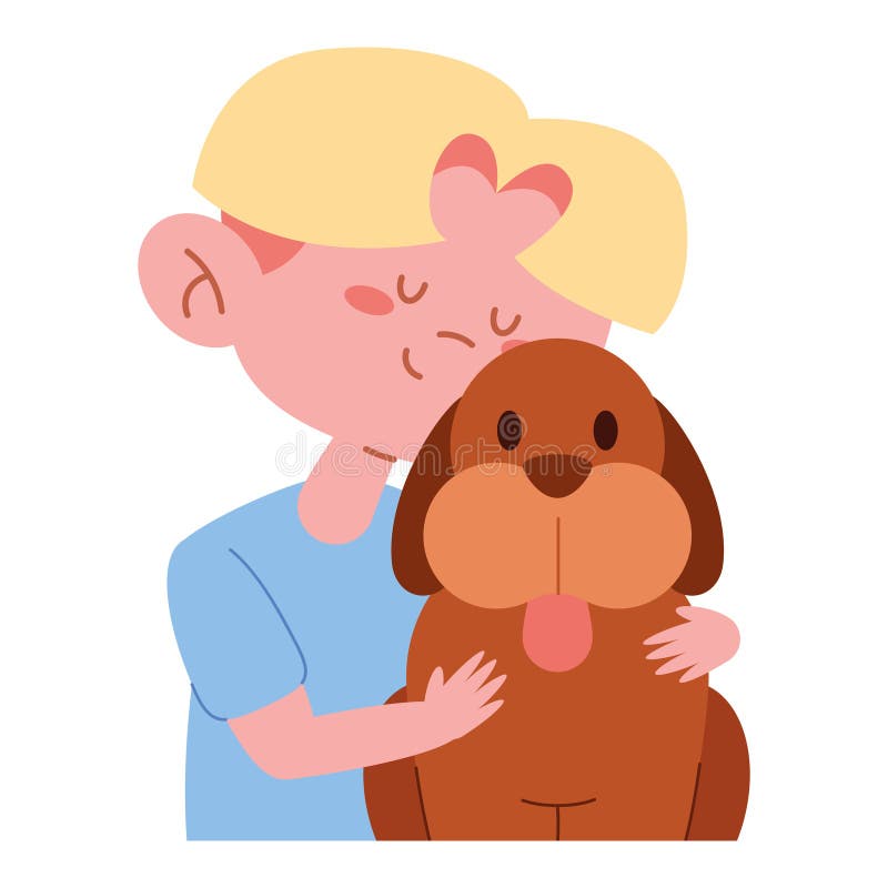 Boy Cuddling a Brown Puppy with Affection Stock Illustration ...