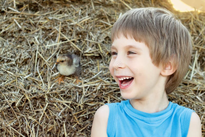Boy Cute in Nature Summer Farm Stock Image - Image of child, little ...