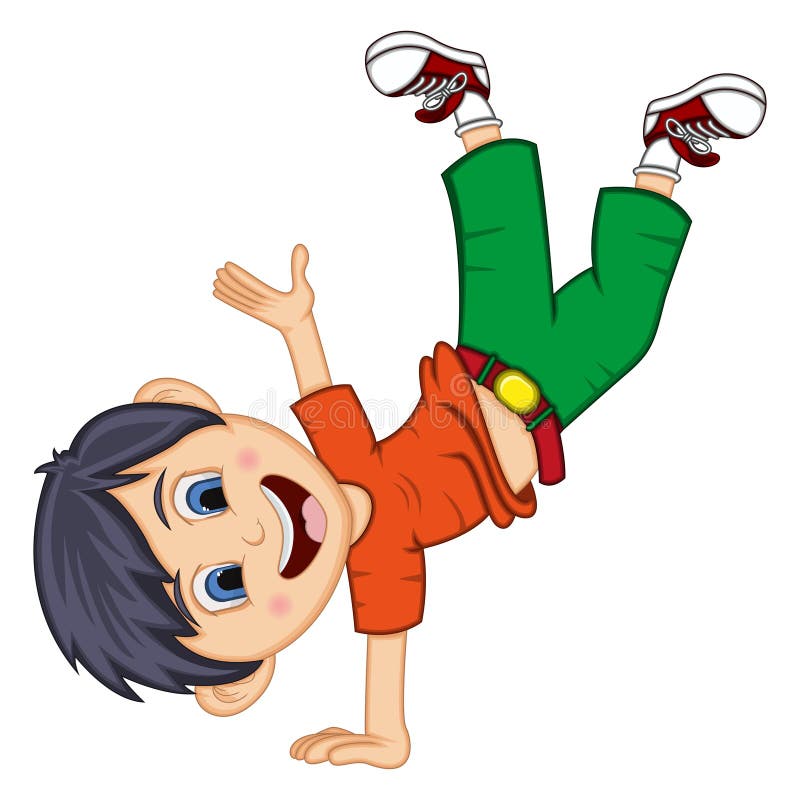 Boy Dancing Cartoon With Hand Stand Pose Stock Vector - Illustration of ...