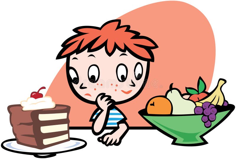 Boy deciding what to eat stock vector. Illustration of cake - 4310838