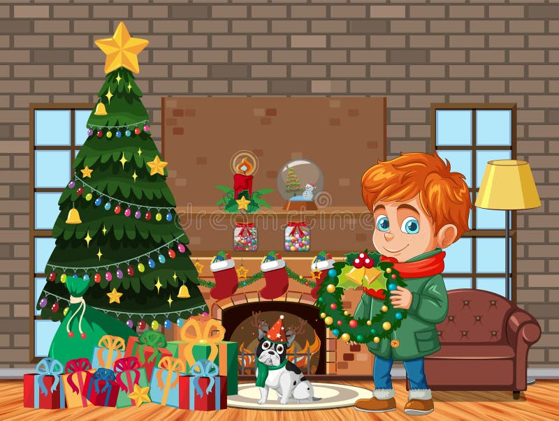 Boy Decorating Christmas Tree Stock Vector - Illustration of festive ...