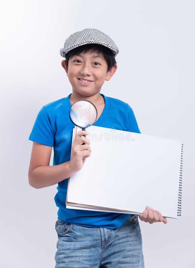 Boy detective stock image. Image of children, asian, magnifying - 70794253