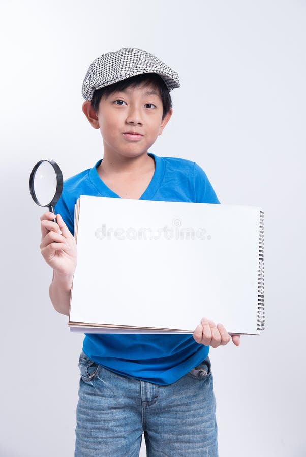 Boy detective stock image. Image of children, asian, magnifying - 70794253