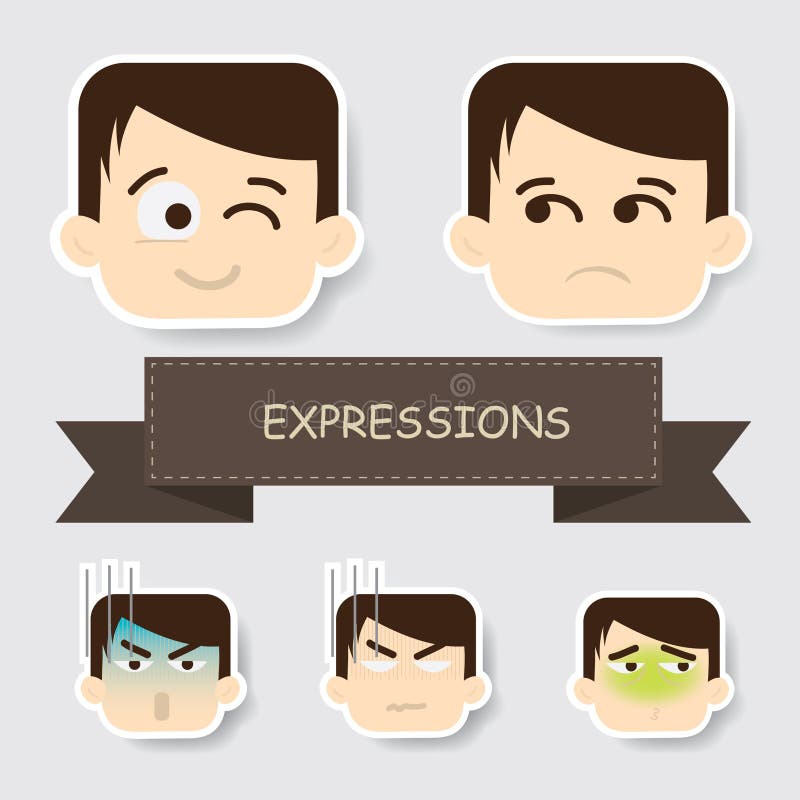 Boy with Different Expression. Vector Illustration Decorative ...