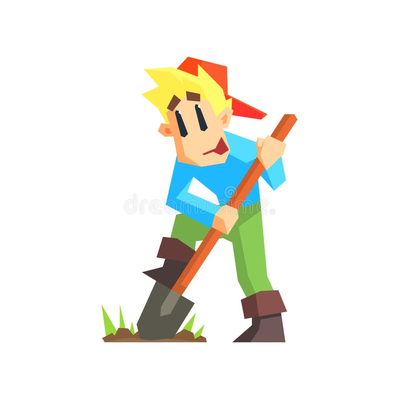Boy Digging the Ground stock vector. Illustration of gardening - 70065645