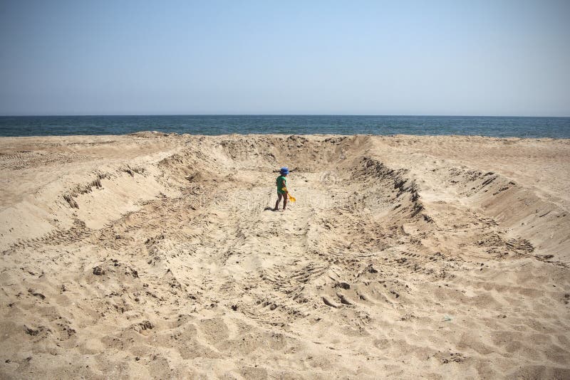 Boy Digging a Huge Pit Toy Shovel Stock Photo - Image of construction ...