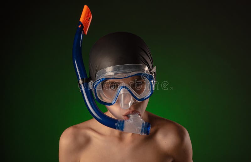 Boy in a diving mask stock image. Image of playful, person - 153534575