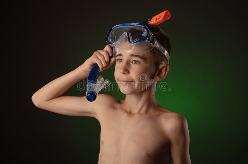 Boy in a diving mask stock photo. Image of scuba, diving - 153534570