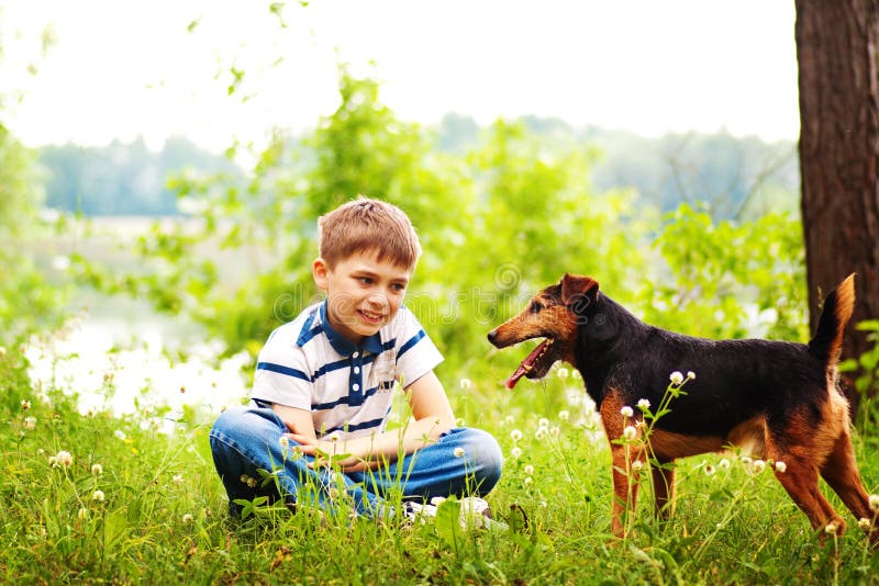 Boy and dog stock photo. Image of little, expression - 14925704