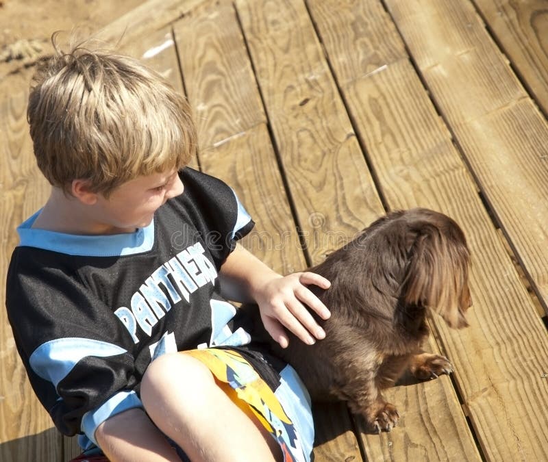 Boy and Dog stock image. Image of deck, abstract, outside - 6526117