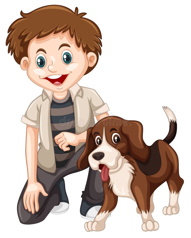 A boy and dog stock vector. Illustration of funny, smiling - 128477602