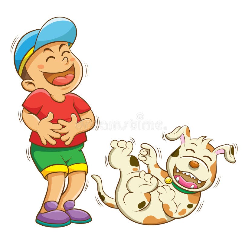 Boy and dog laughing stock vector. Illustration of animal - 39411084