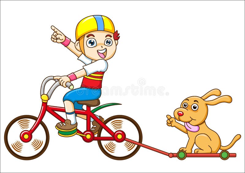 Boy and Dog Riding a Bicycle Stock Vector - Illustration of color ...