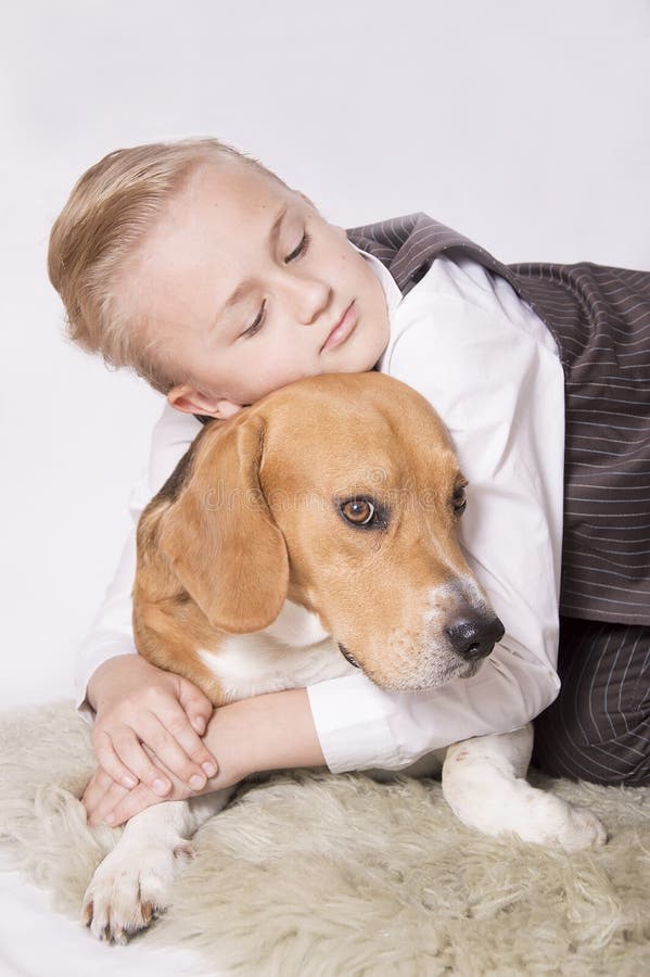 Boy and dog stock image. Image of friendly, cute, green - 89819409