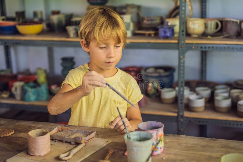 Boy Doing Ceramic Pot in Pottery Workshop Stock Photo - Image of ...