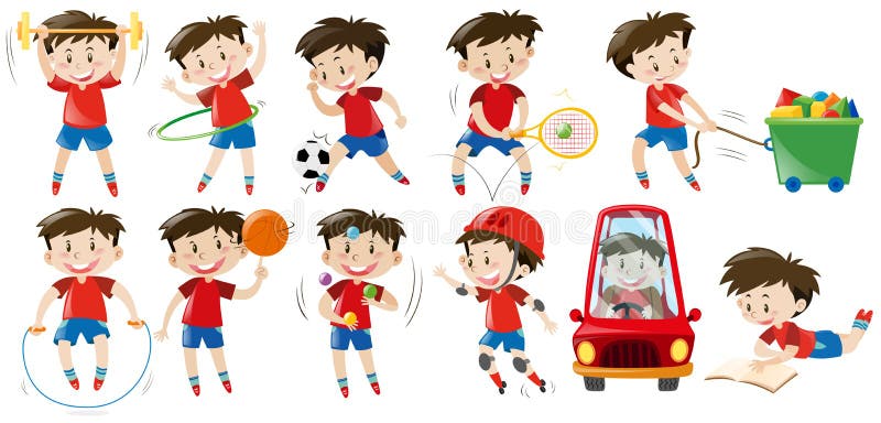 Boy Doing Different Activities Stock Vector - Illustration of soccer ...